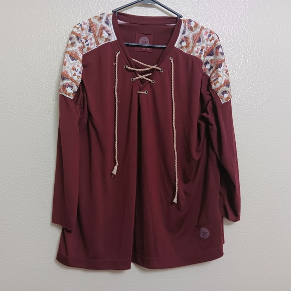 Double D Ranch | Tops | Double D Ranch Burgundy Beaded Lace Up Jersey ...